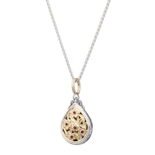 Harmony drop pendant in 18K Gold and sterling silver with rubies ...
